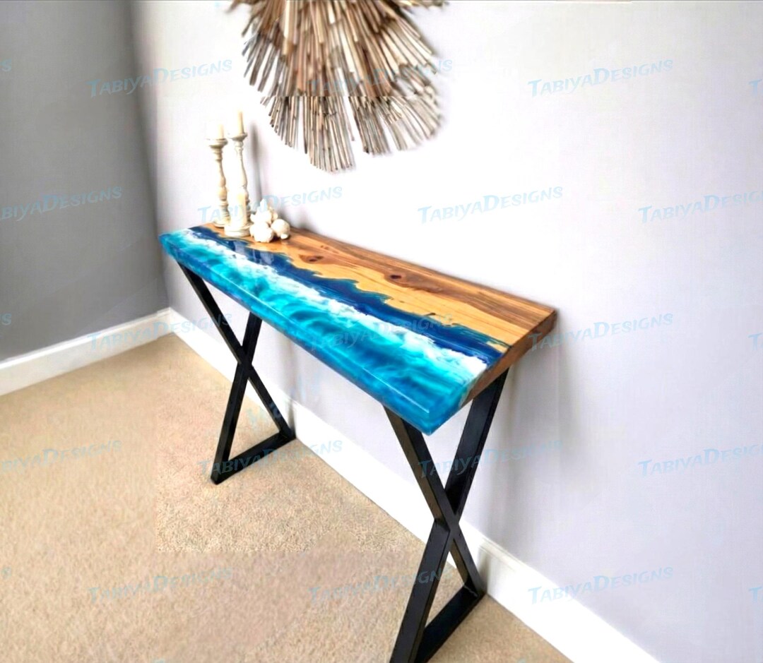 Ocean Resin Wood Narrow Console Table | Custom Entryway Hallway Sofa ...