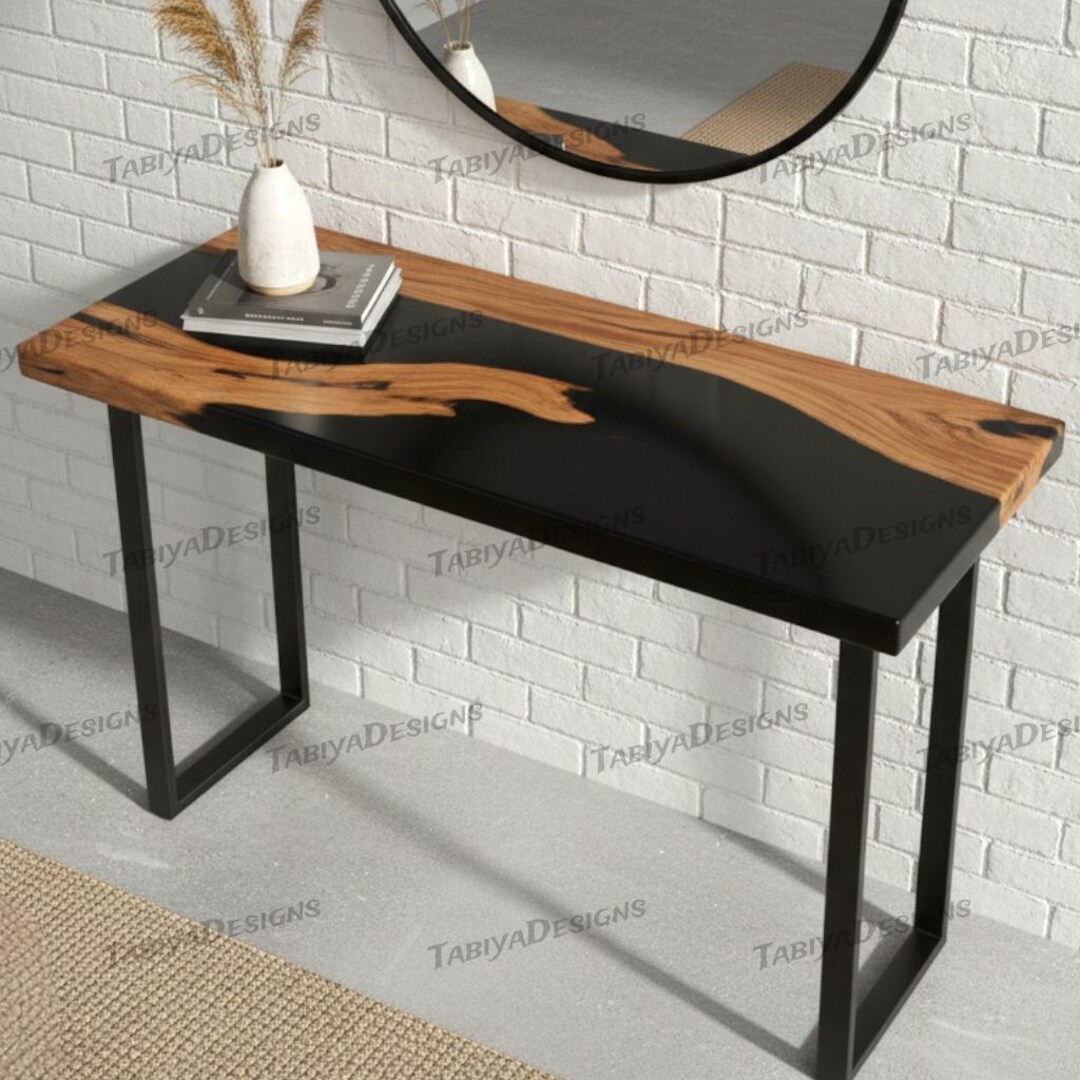 Handmade Black Epoxy Resin Console Table | Solid Wood Entryway Table - Etsy