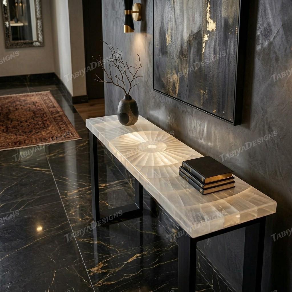 Luxury Translucent Selenite Console Table, Modern Entryway Table ...