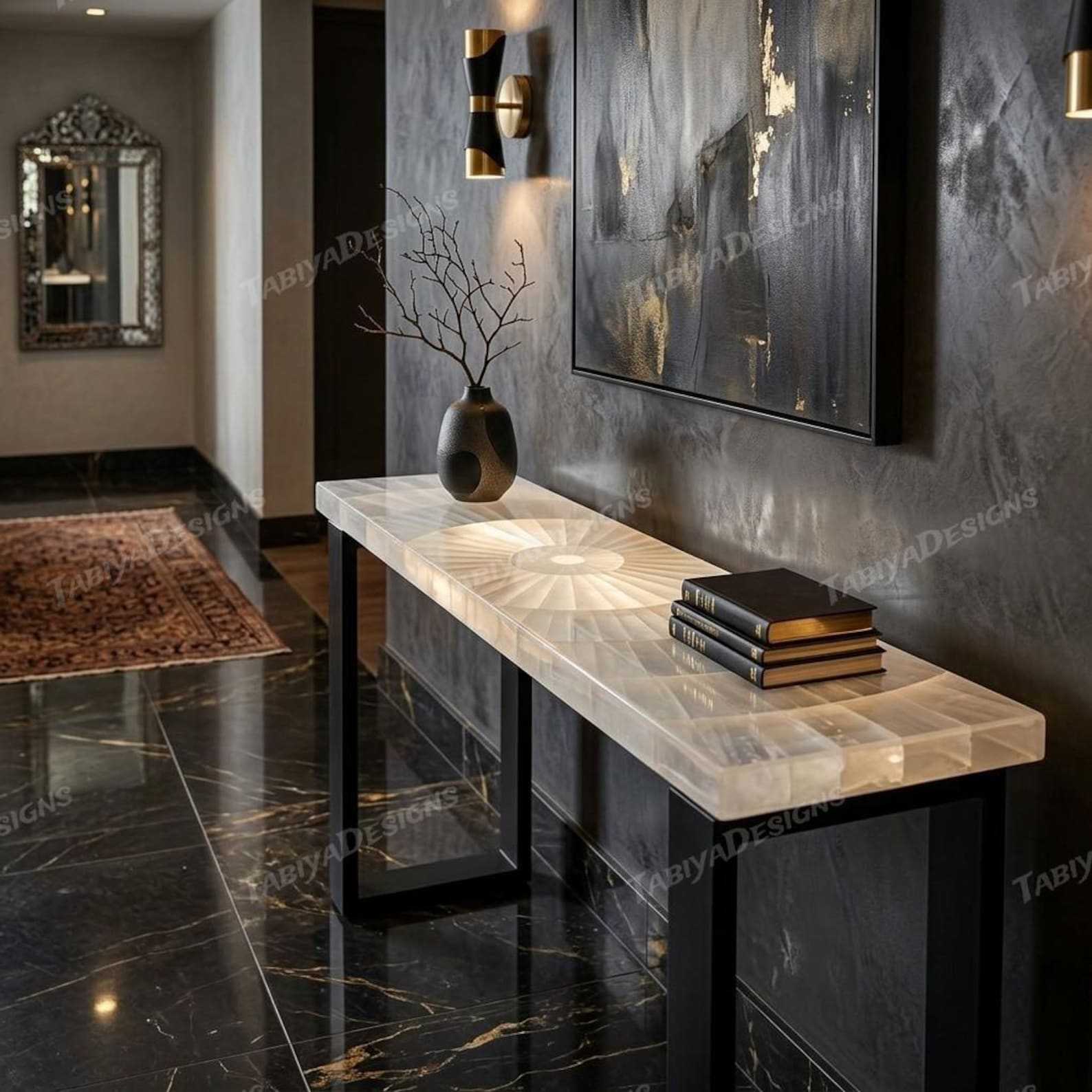 Luxury Translucent Selenite Console Table, Modern Entryway Table ...