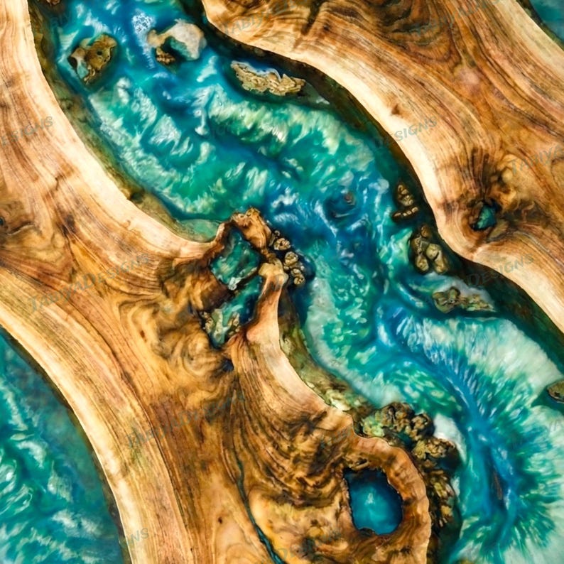 Metallic Teal Epoxy Resin & River Rocks Round Coffee Table | Handmade ...
