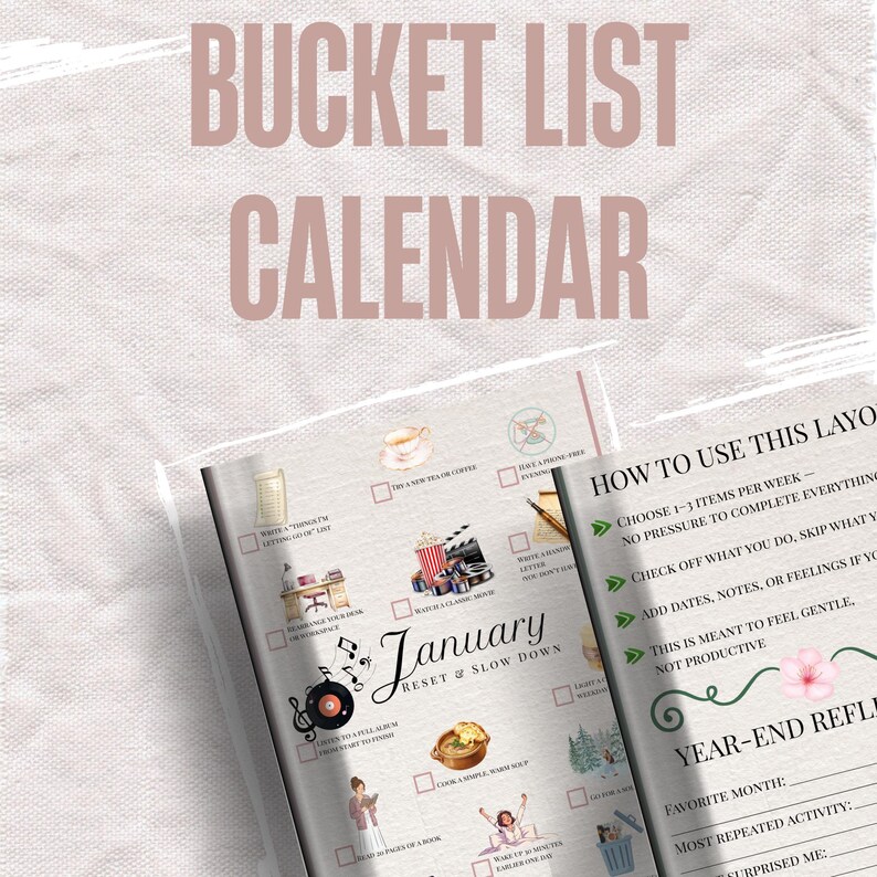 12-month Bucket List Calendar – Printable PDF Planner (A4 & Letter) - Etsy