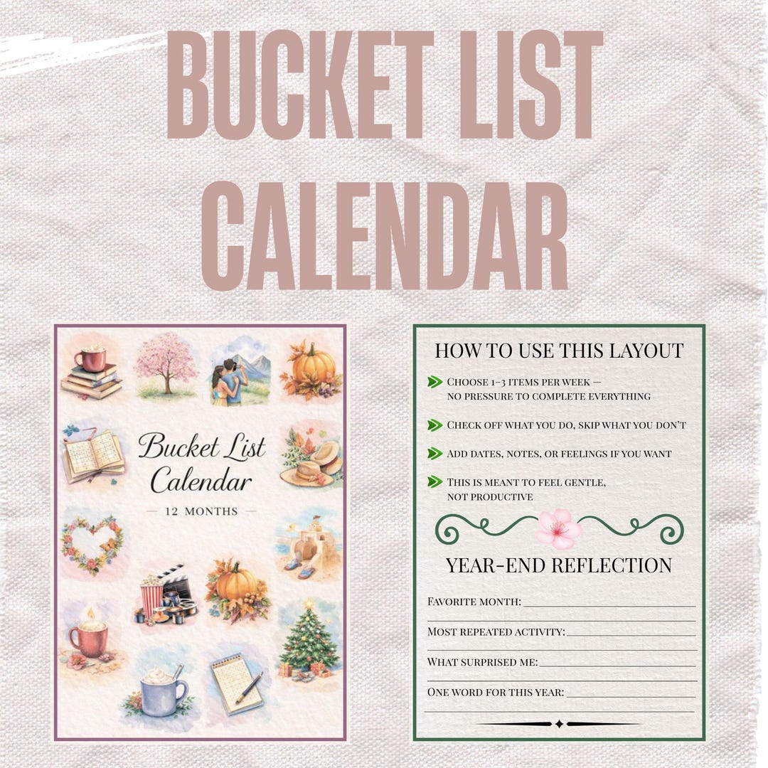 12-month Bucket List Calendar – Printable PDF Planner (A4 & Letter) - Etsy