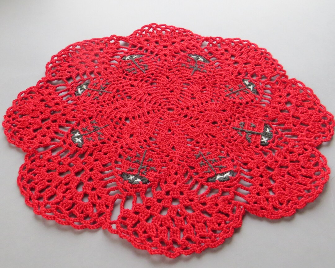 Vintage Crochet Doily Red Doilies Lady Bird Ladybug Doily Vintage ...