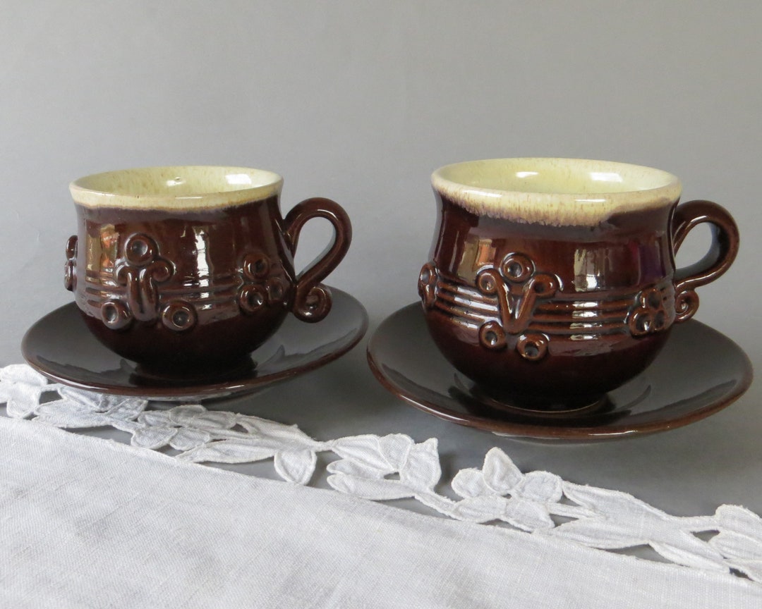 Vintage Ceramic Coffee Set Cups and Saucers Set of 2 Pottery Coffee Set ...