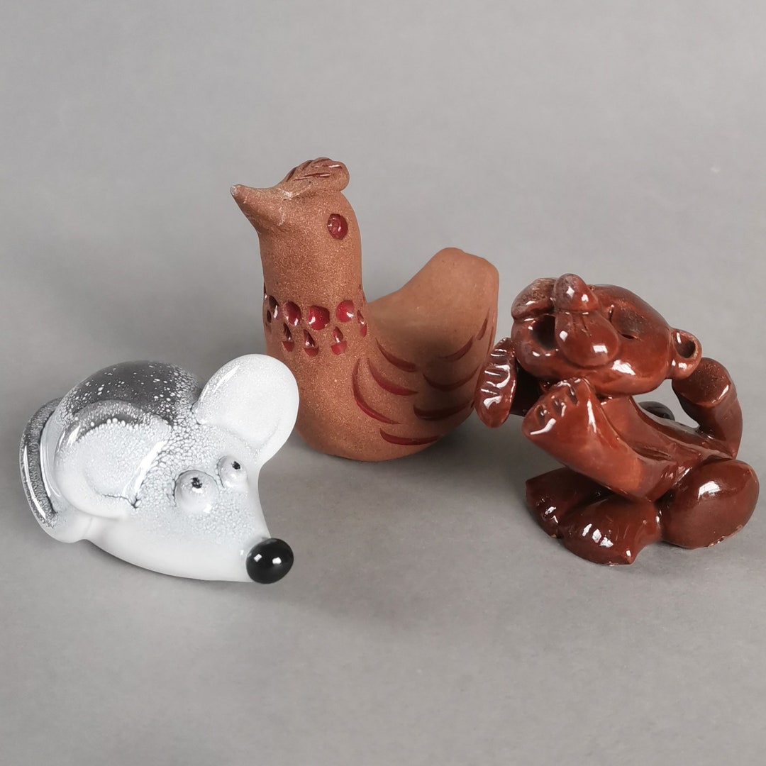 Vintage Cat Mouse Bird Whistle Figurine Pottery Statuette Ceramic ...