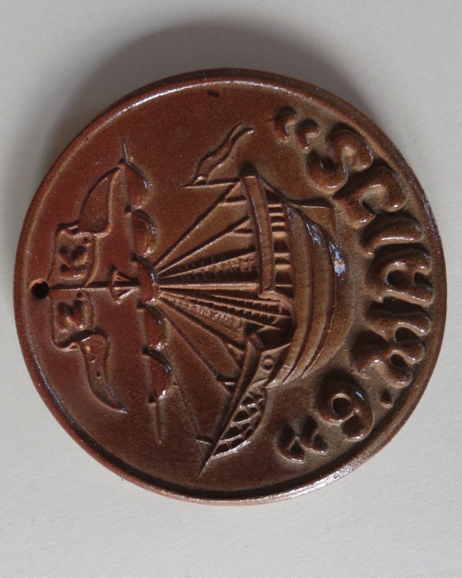 Vintage Ceramic Pendant Clay Necklace Ship Clay Medallion - Etsy