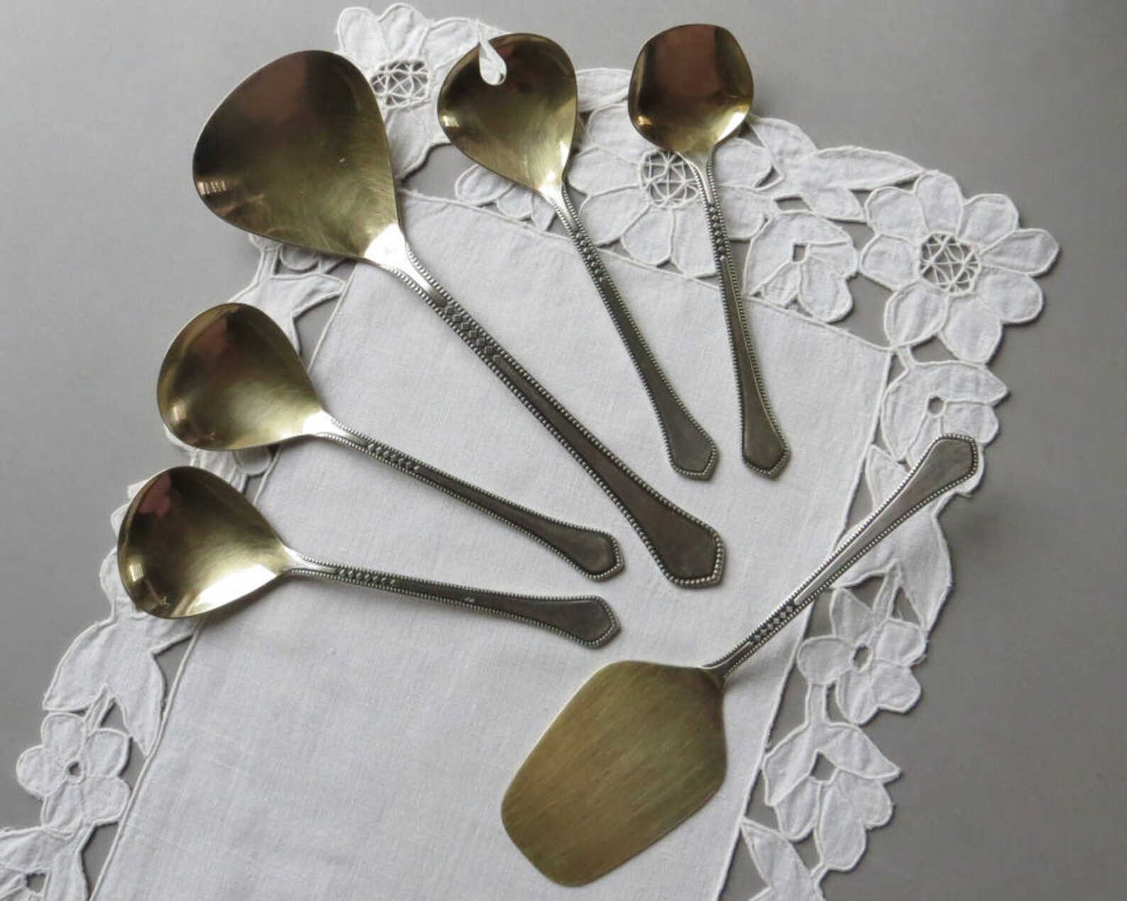 Vintage Serving Spoon Set Cake Server Gold Plated Cake Shovel Sugar ...