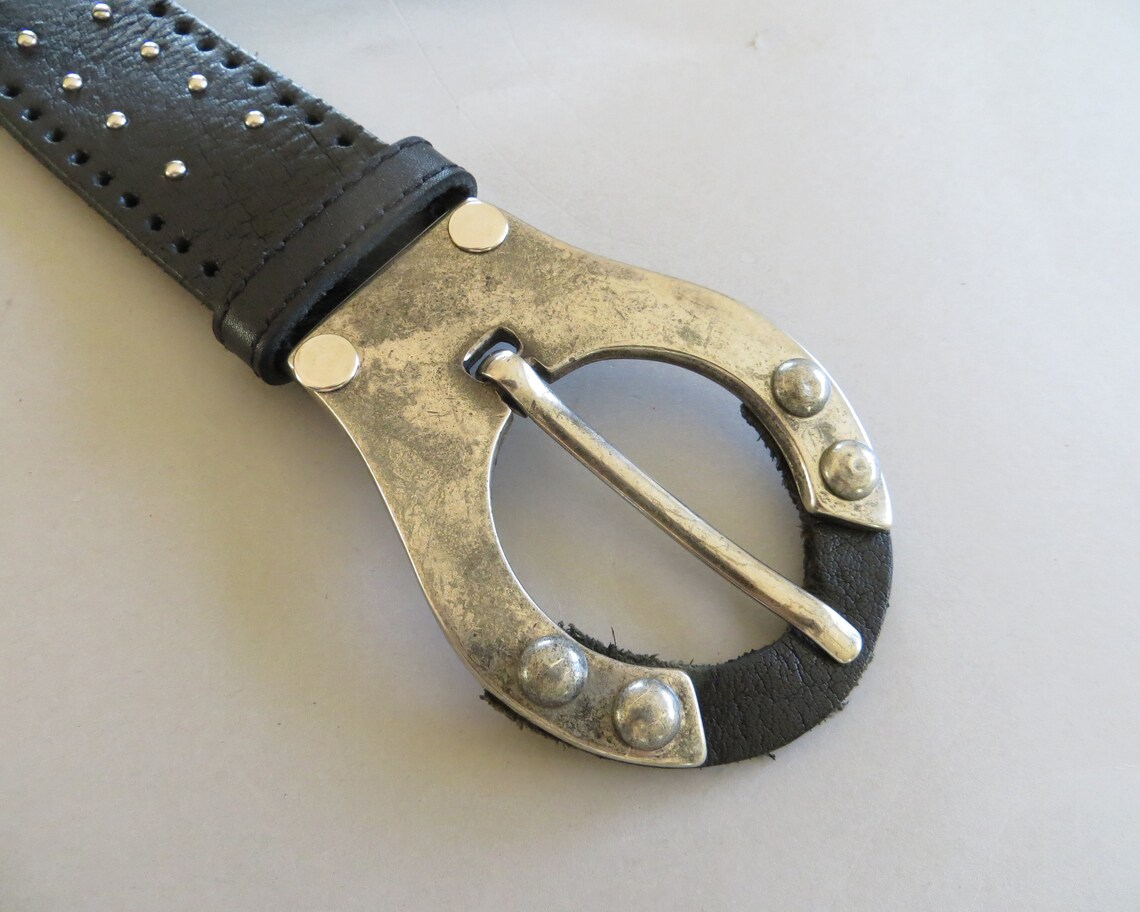 Vintage Leather Belt Black Studded Mens Belt Vintage Belt - Etsy