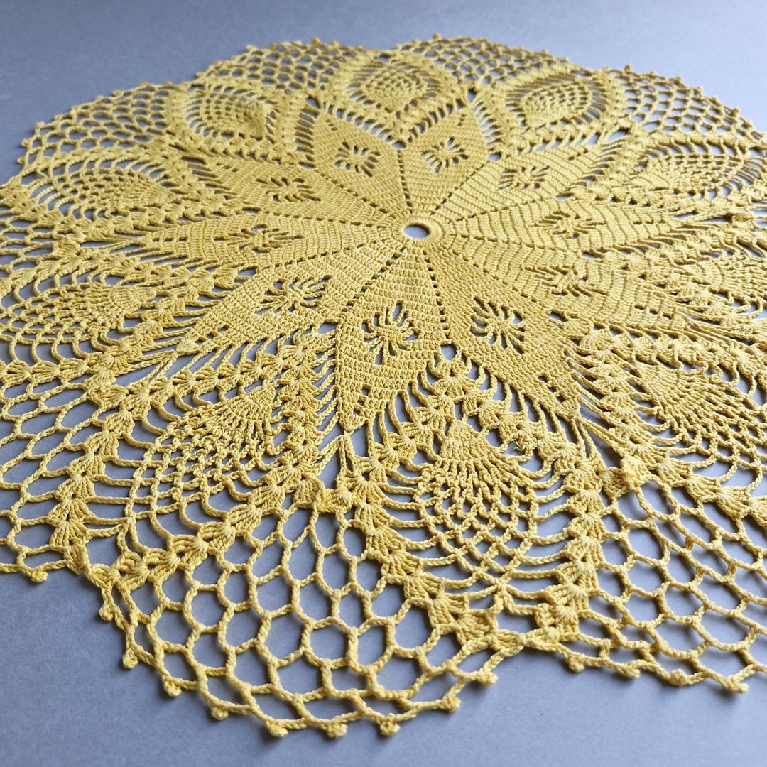 Vintage Crochet Doily Yellow Snowflake Doilies Large Vintage Cotton ...