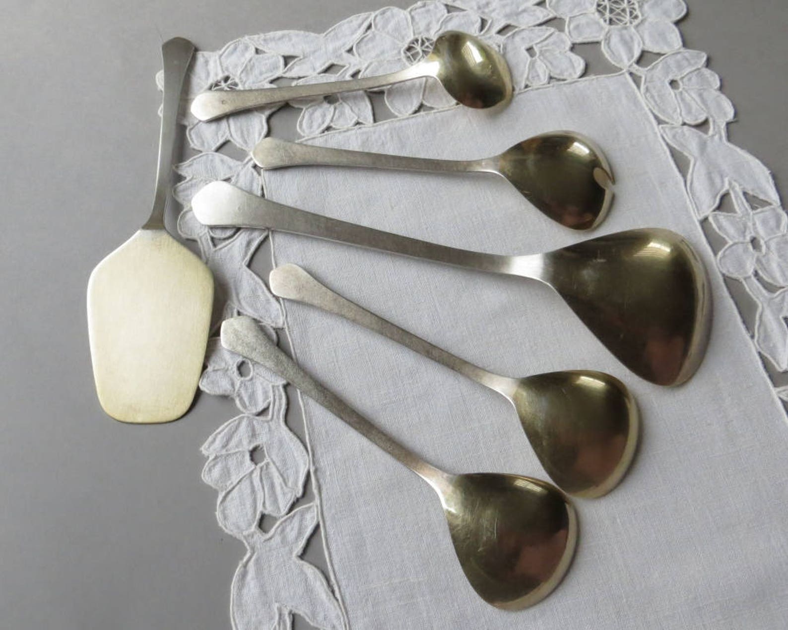 Vintage Serving Spoon Set Cake Server Gold Plated Cake Shovel Sugar ...