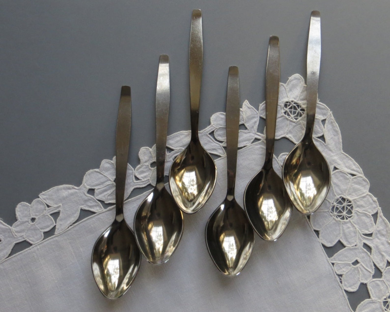 Vintage Dessert Spoons Set of 6 Soup Spoons Tablespoons Stainless Steel ...