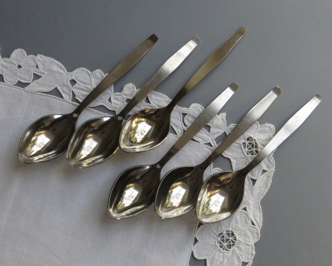 Vintage Dessert Spoons Set of 6 Soup Spoons Tablespoons Stainless Steel ...