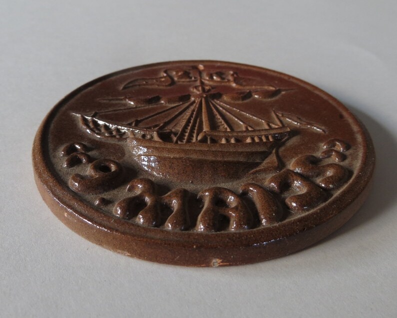 Vintage Ceramic Pendant Clay Necklace Ship Clay Medallion | Etsy