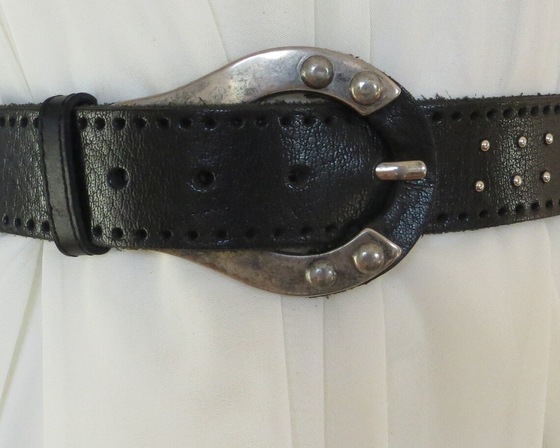 Vintage Leather Belt Black Studded Mens Belt Vintage Belt - Etsy