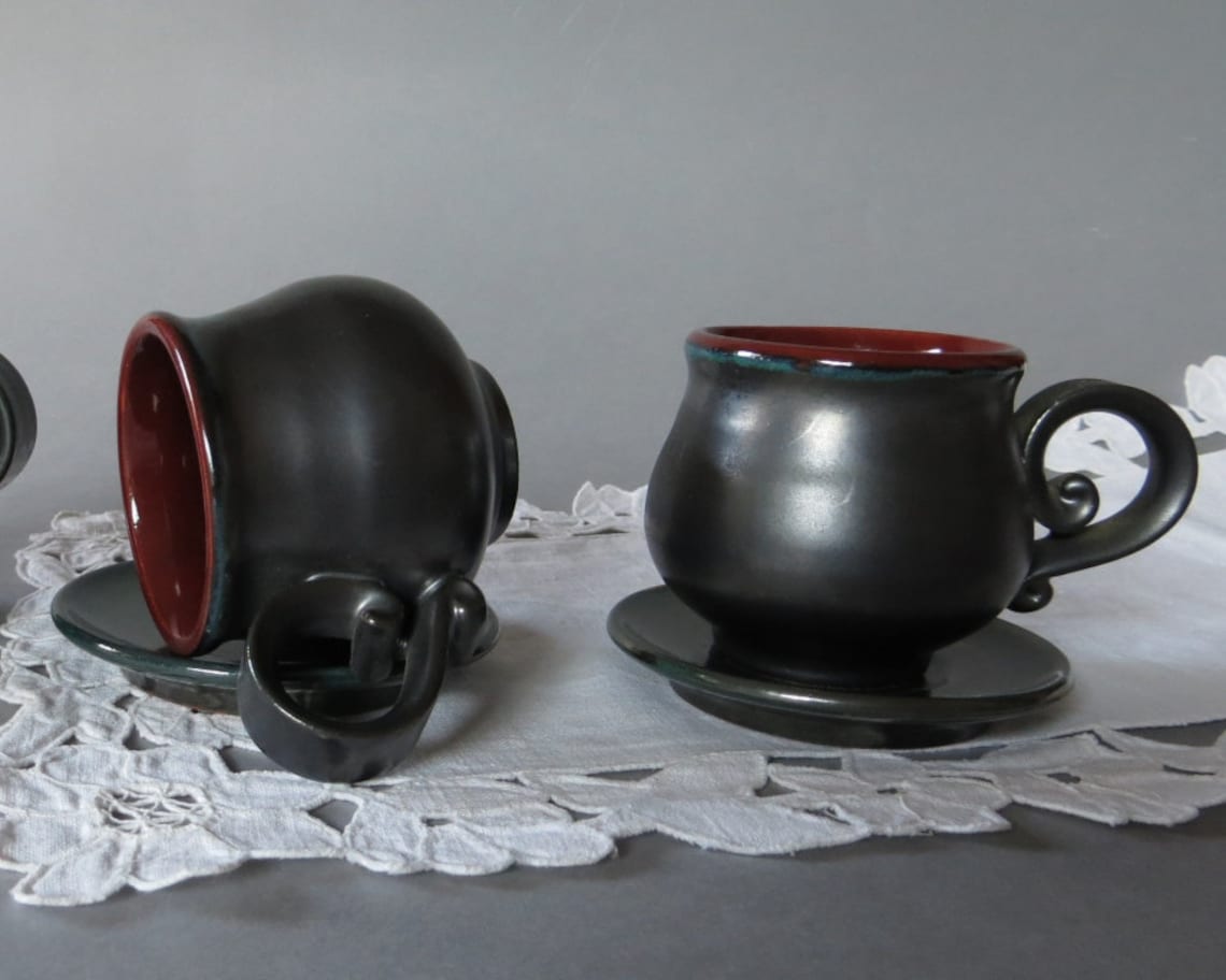 Vintage Ceramic Coffee Set Cups and Saucers Pottery Coffee Set | Etsy