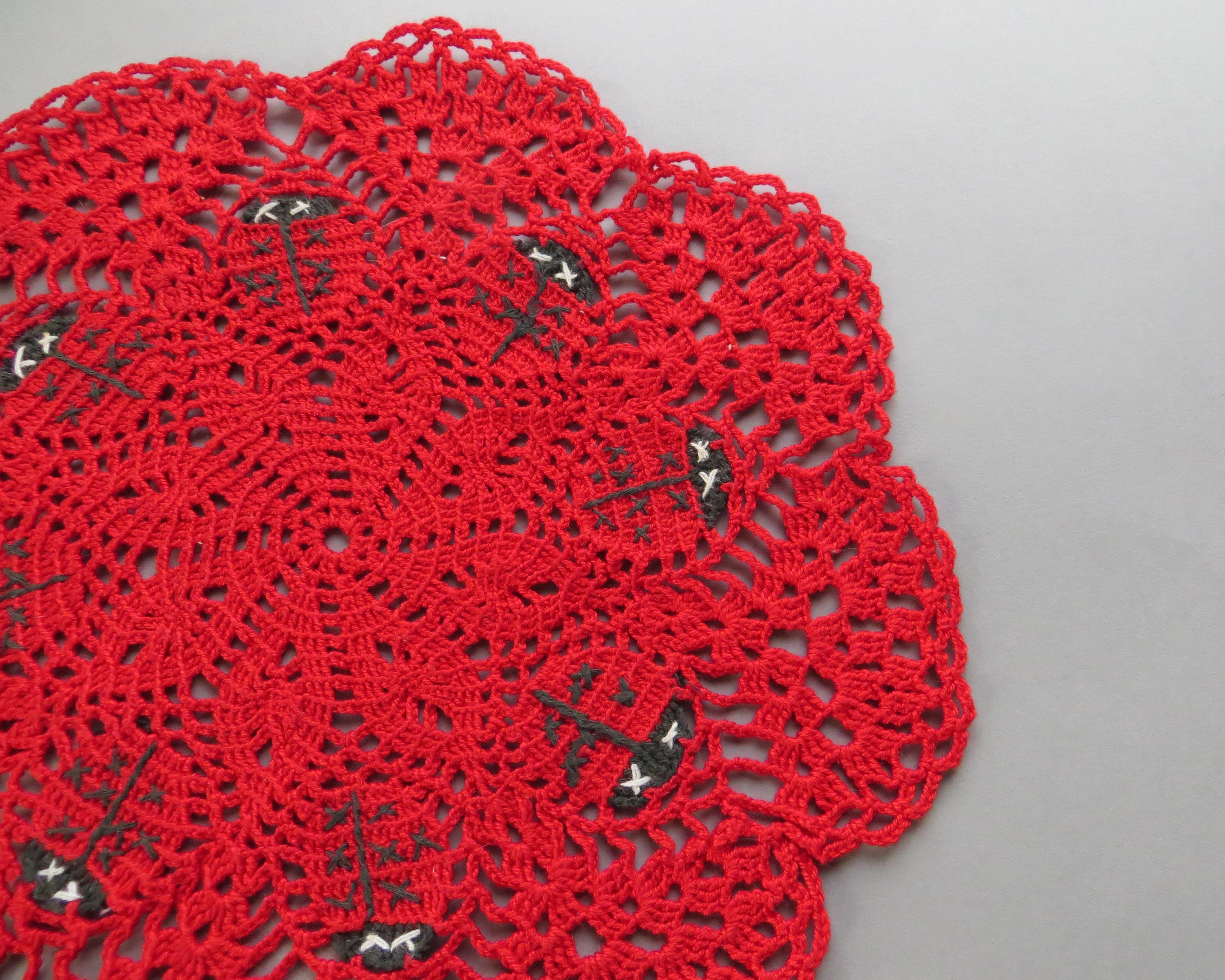 Vintage Crochet Doily Red Doilies Lady Bird Ladybug Doily | Etsy