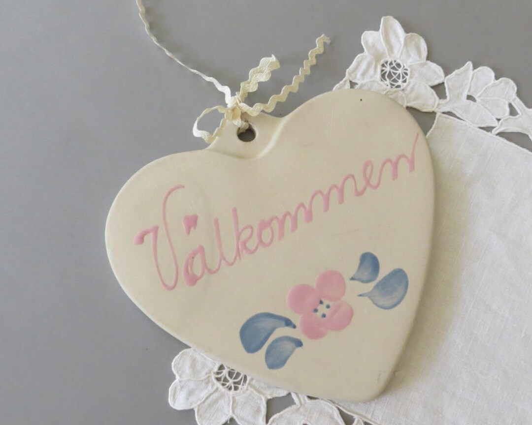 Vintage Swedish Welcome Sign Heart Door Hanger Gabriel Sweden Ceramic ...