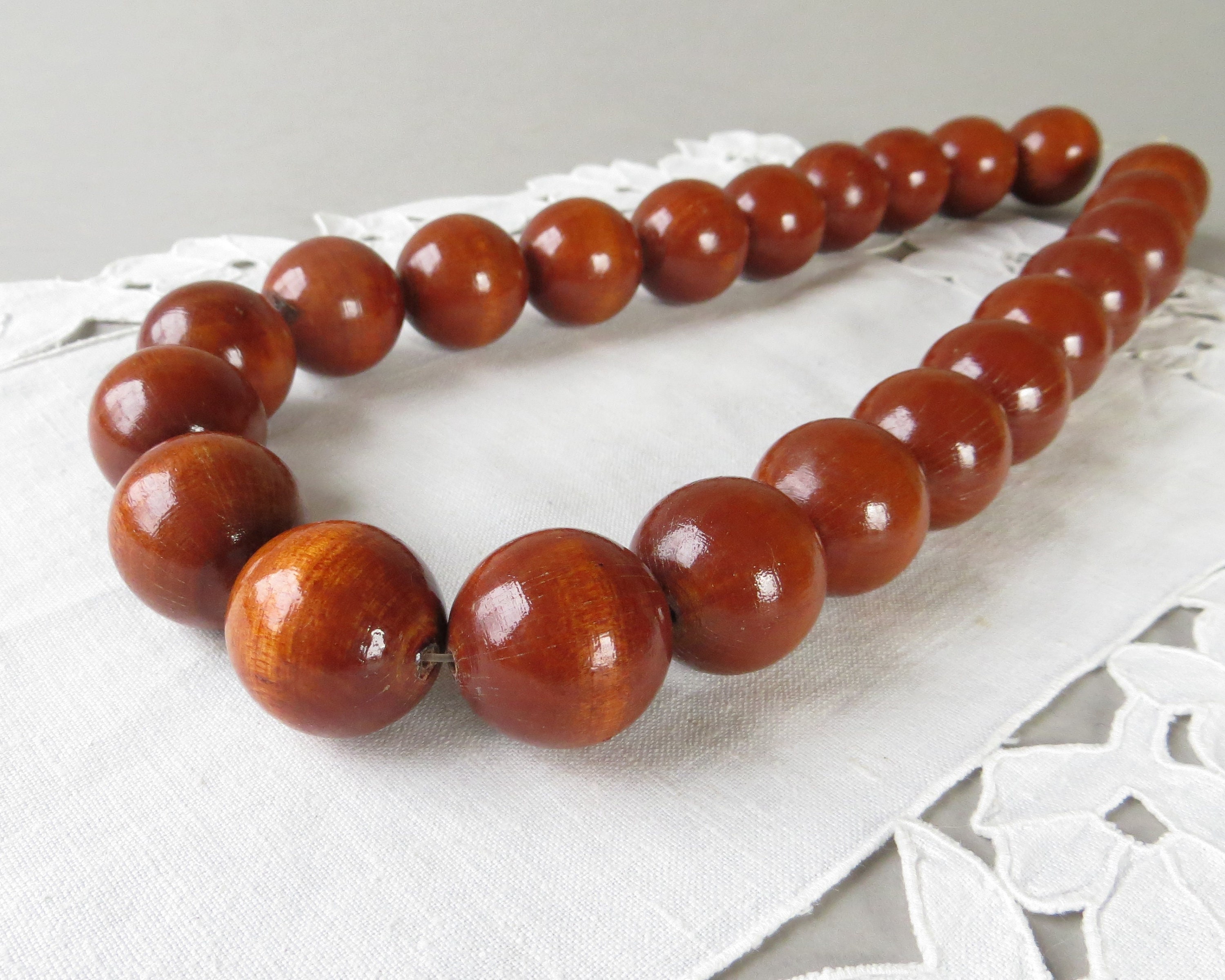 Wooden Bead Necklace Vintage Brown Beaded Necklace Wood Tribal Necklace ...