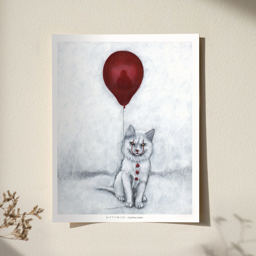 Pennywise Cat, Red Ballon, Horror Art Print Horrorcore Wall Décor Cat ...