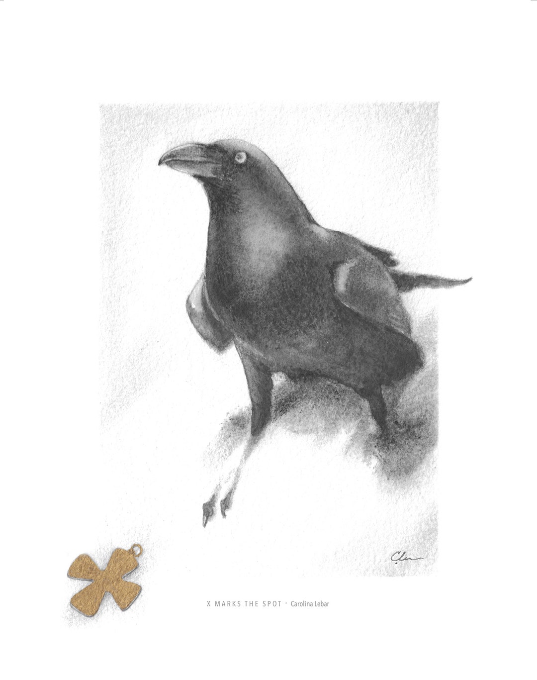 Raven Art Print: "x Marks the Spot" Crow & Pendant (8x10) - Etsy