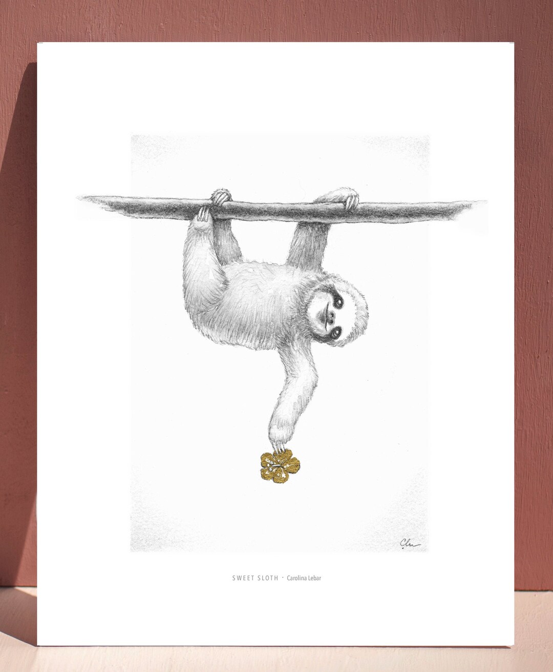 Sloth Art Print, Hibiscus Flower, 8 X 10 Art Print, Graphite Pencil ...