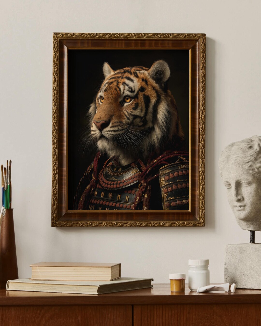 Tiger Samurai Wall Art Print, Japanese Animal Portrait, Fantasy ...