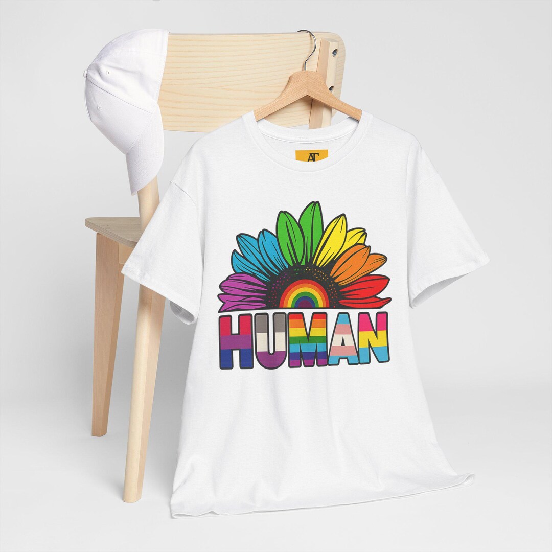 Rainbow Daisy HUMAN Tee | Pride Colors, Retro Rainbow Typography ...