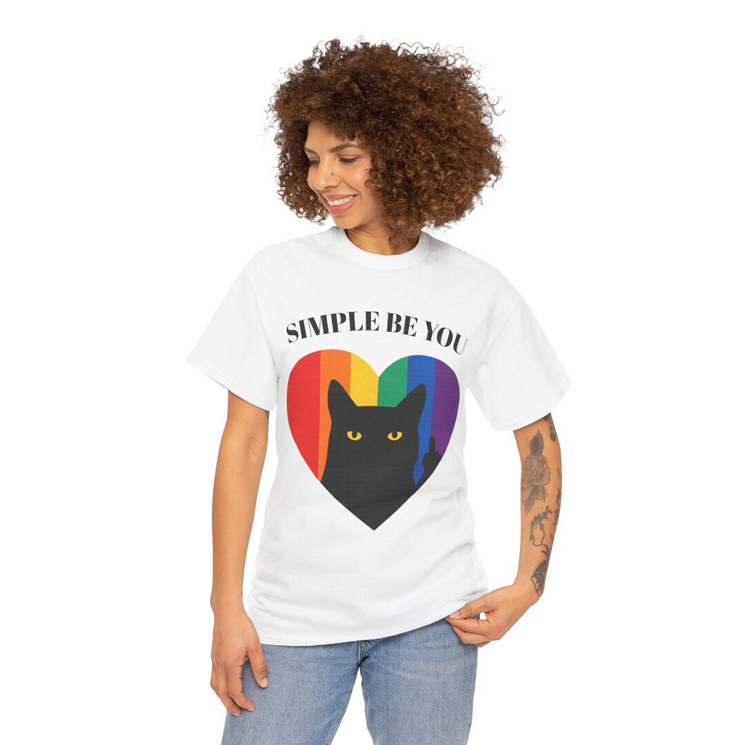 Simple Be You Cat Heart Rainbow Tee | Pride Cat Shirt | LGBTQ - Etsy