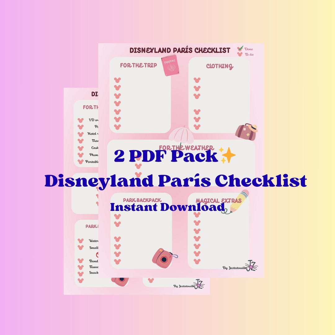 Disneyland Paris Printable Checklist Pack | 2 PDF Travel Planner Pages ...