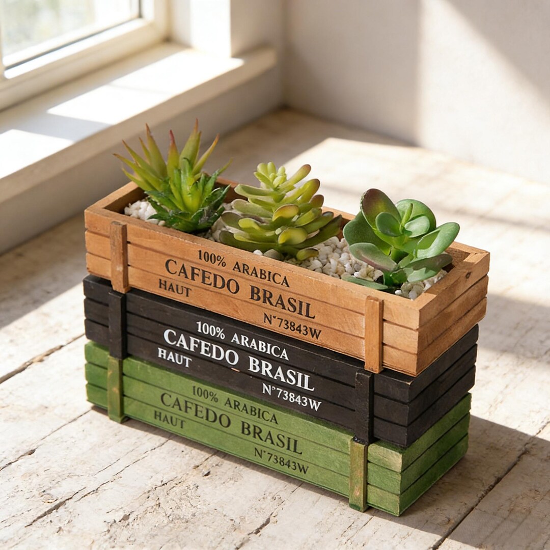 Rustic Wooden Succulent Planter, Farmhouse Vintage Wood Flower Pot ...
