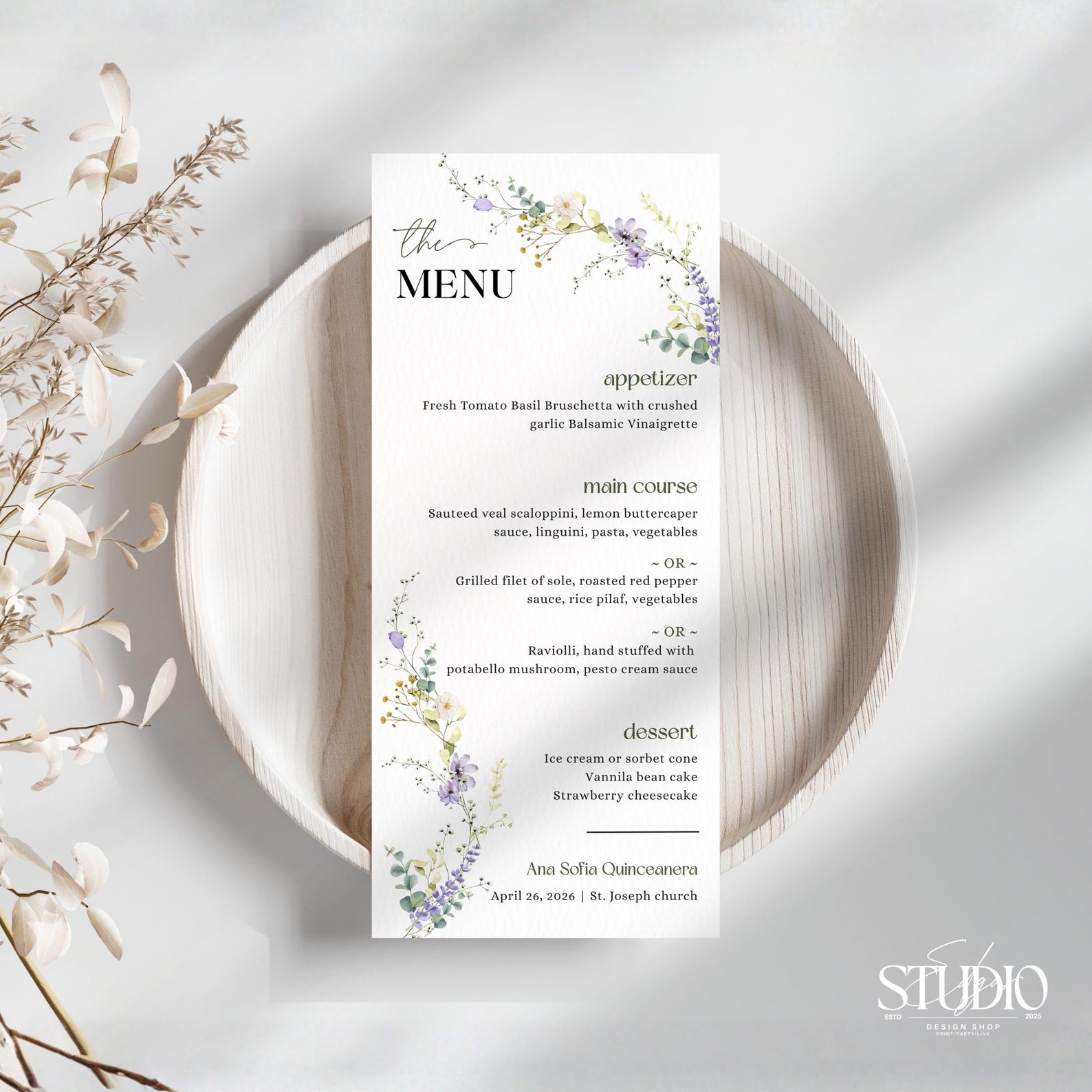 Floral Elegant Menu Printable Wedding Dinner Birthday Cocktail Event ...