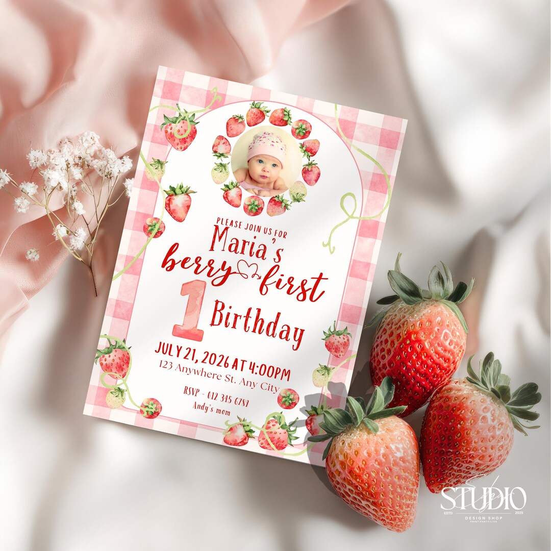 Berry First Birthday Invitation Digital Printable Coquete Baby Girl ...