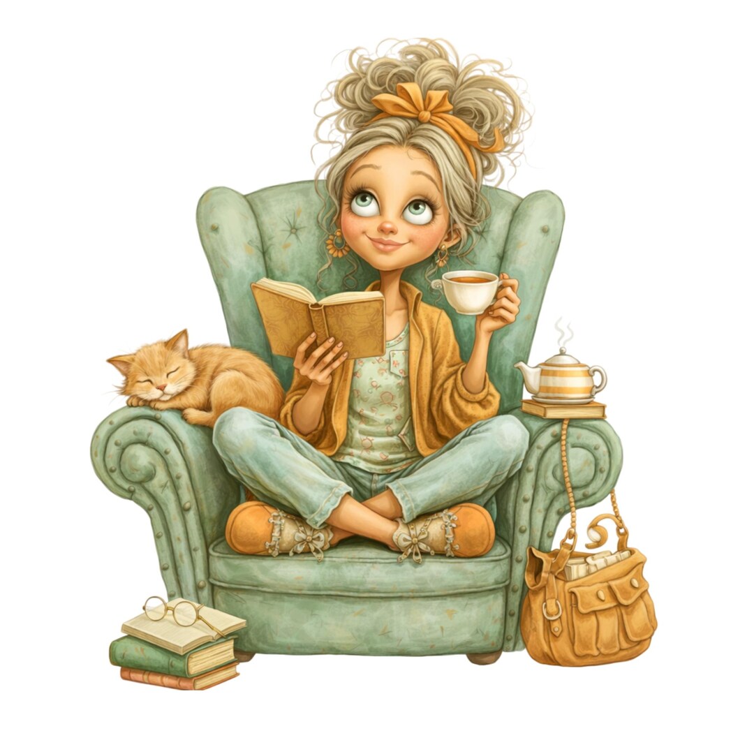 17 PNG Whimsical Lady Clipart - Crazy Book Png - Digital Download for ...