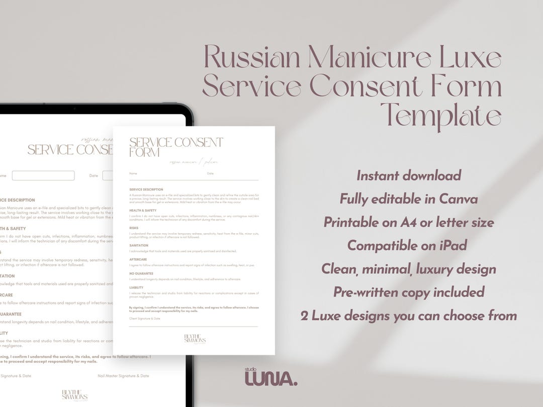 Luxury Nail Service Consent Form Template | Russian Manicure Consent ...