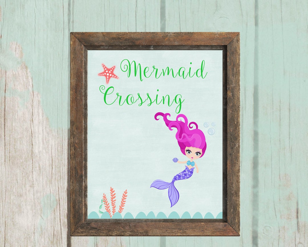 8X10 Mermaid Crossing (pink) | Girls Room | Nursery Decor | Mermaid ...