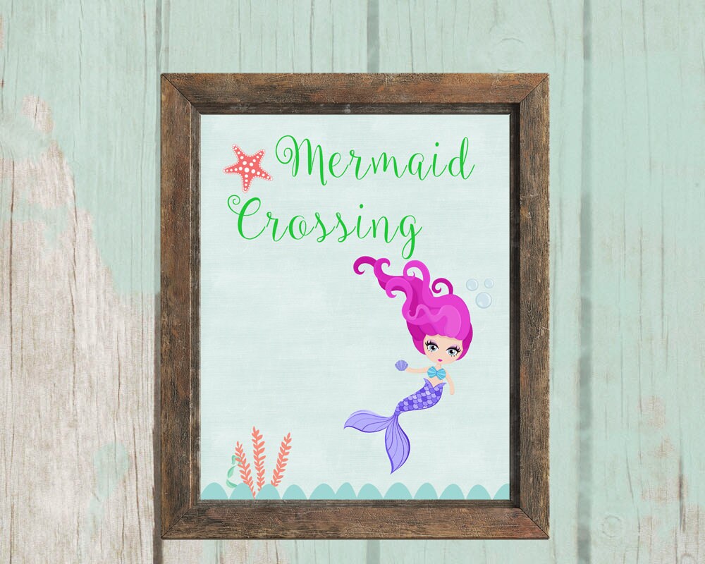 8X10 Mermaid Crossing pink Girls Room Nursery Decor - Etsy