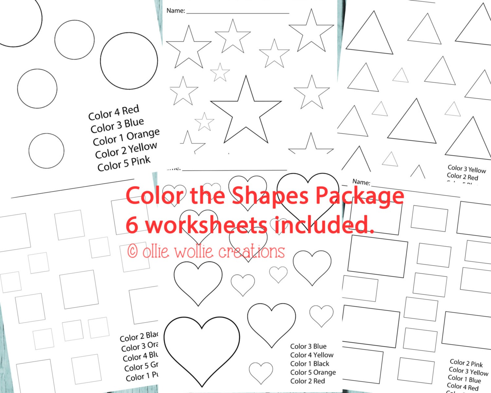Color the Shape Worksheet Set - Etsy