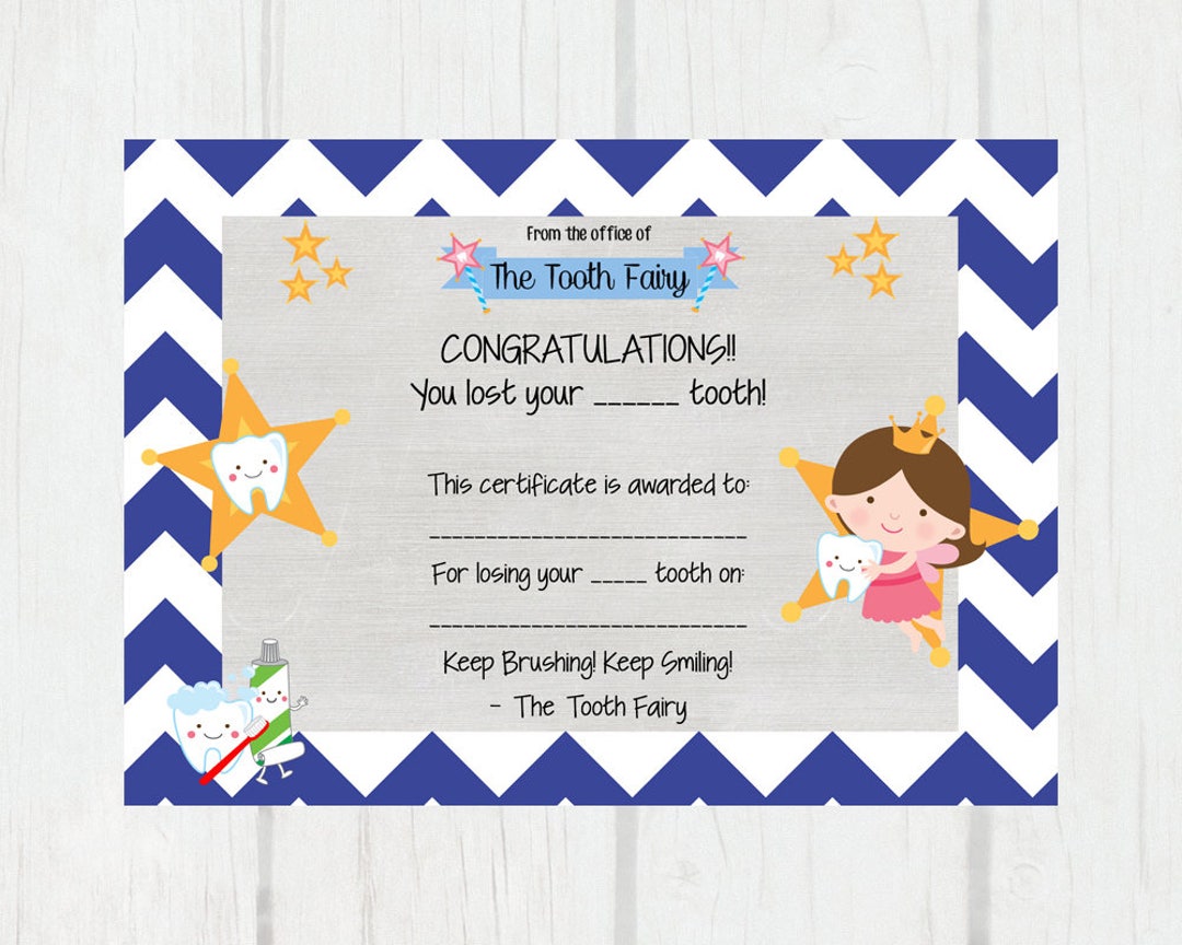 Tooth Fairy Certificate Lost Tooth 5x7 INSTANT DOWNLOAD - Etsy