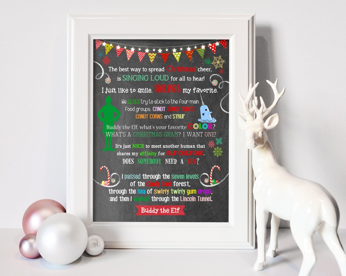 5x7 Buddy the Elf Movie Quotes Christmas Printable INSTANT DOWNLOAD - Etsy