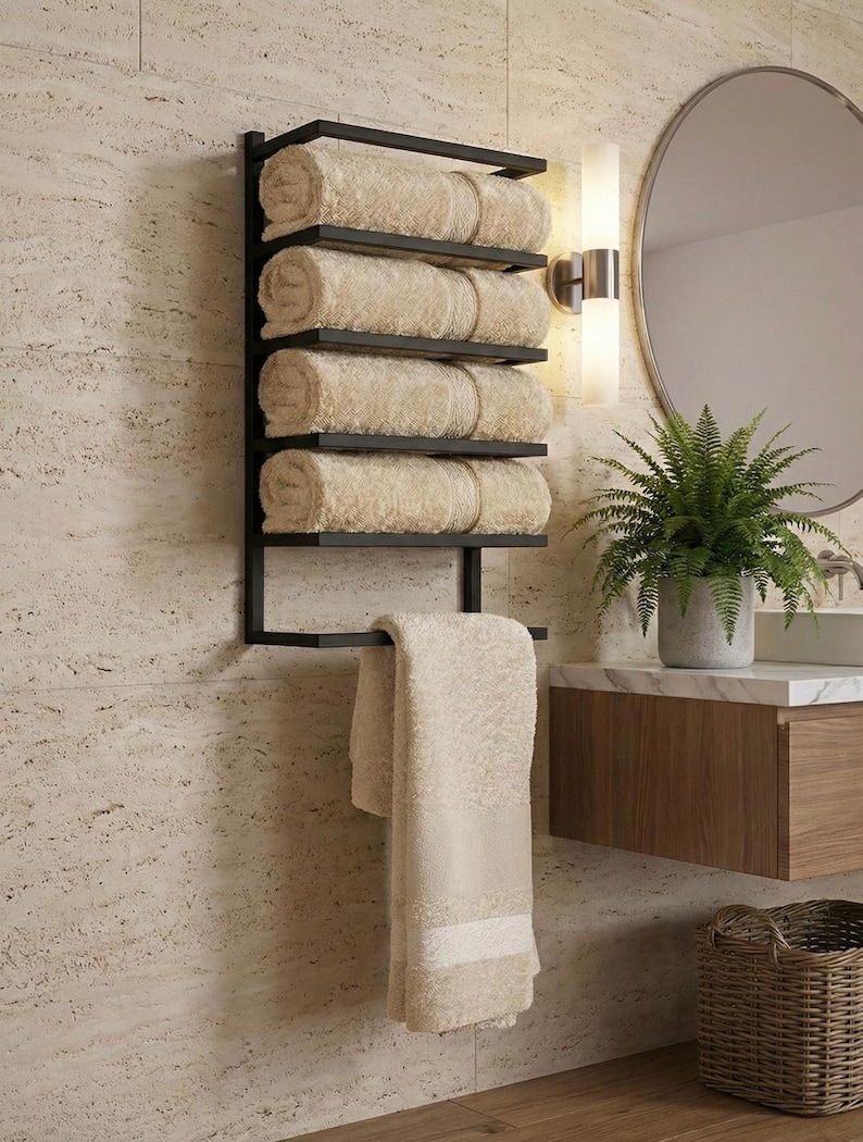 Modern Bathroom Towel Shelf L Multiple Towel Rack | Bathroom Storage - Etsy