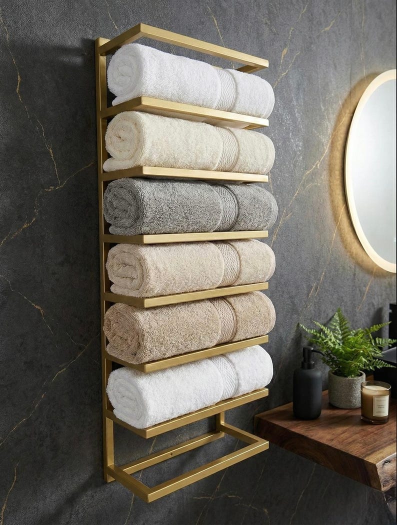 Modern Bathroom Towel Shelf L Multiple Towel Rack | Bathroom Storage - Etsy