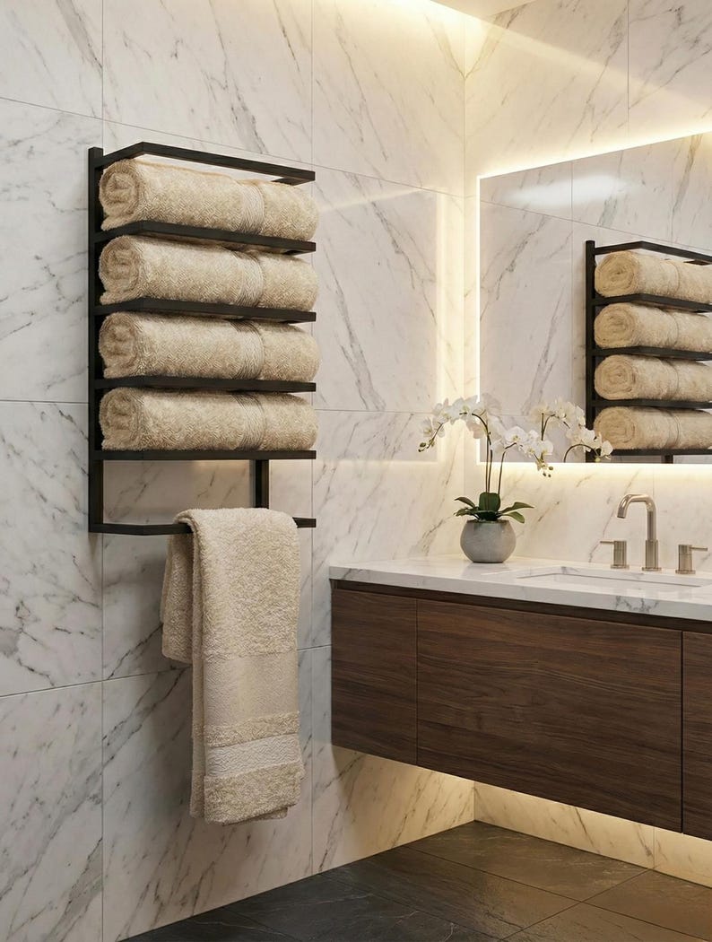 Modern Bathroom Towel Shelf L Multiple Towel Rack | Bathroom Storage - Etsy