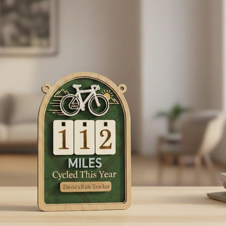 Personalized Cycling Miles Tracker Sign, Custom Bike Ride Counter, Flip ...