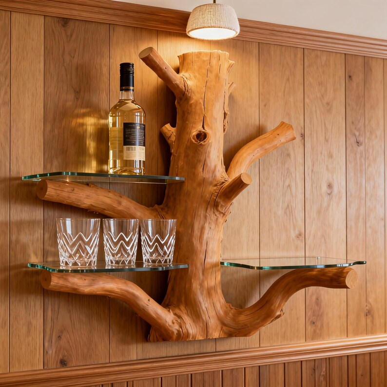 Wall Shelves Shelves Made of Natural Wood, Rustic Style, Bar Furniture ...