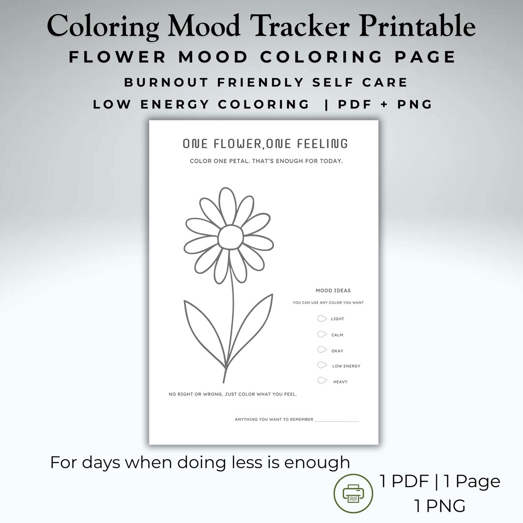 Flower Mood Tracker Coloring Page | Burnout Relief (PDF, PNG) - Etsy