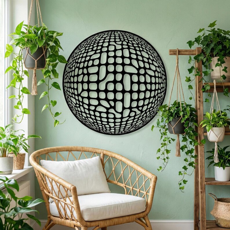 Large Round Wood Wall Art, Parametric Geometric Decor, Mid Century ...