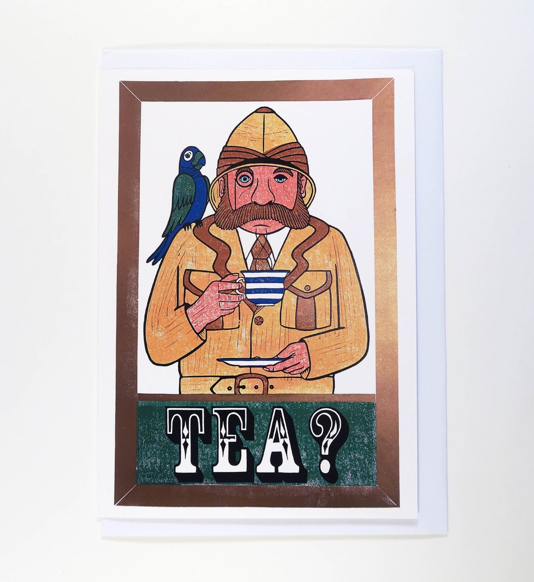 The Tea Explorer, and His Parrot Friend, Large Greetings Card From the ...