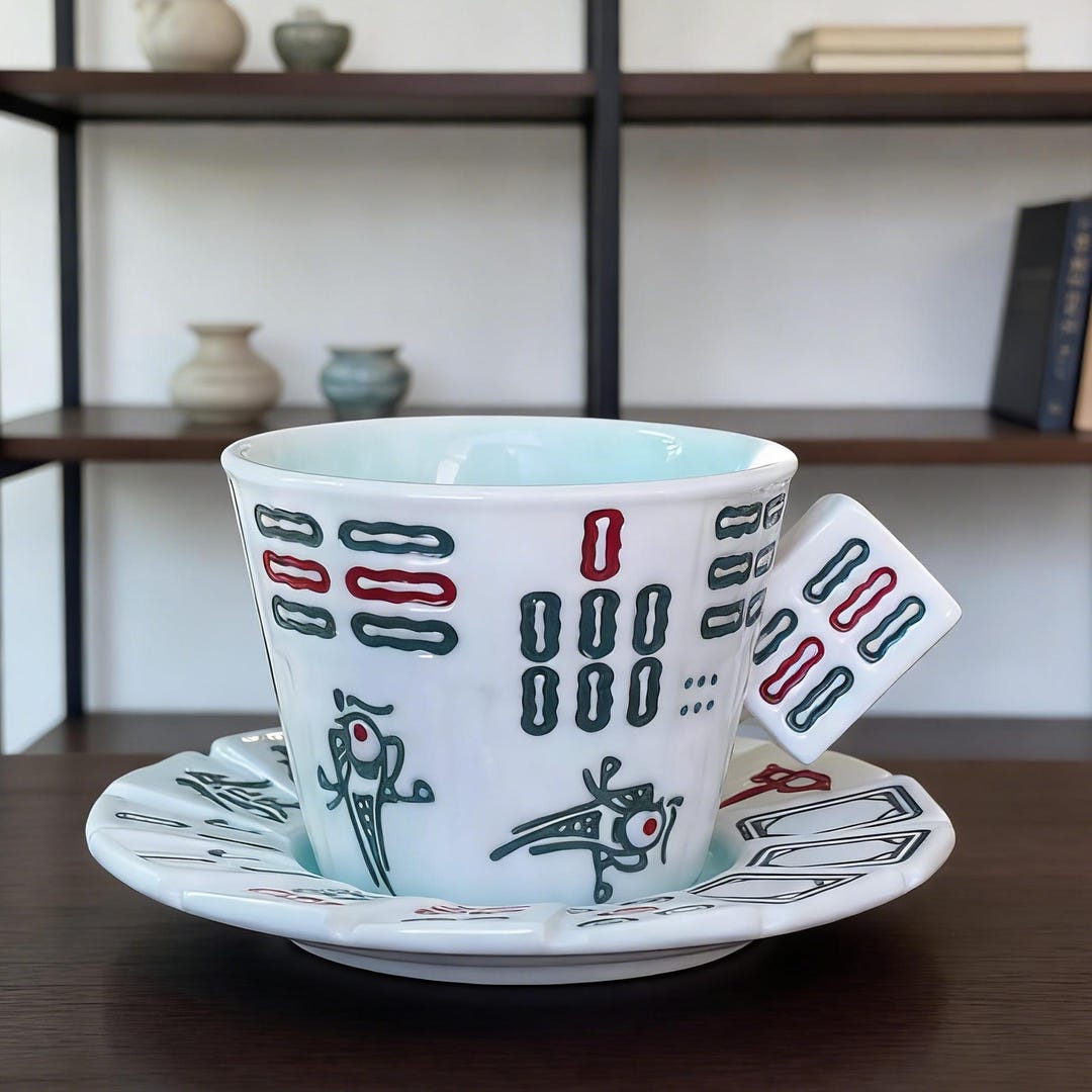 Handmade Ceramic Mahjong Cup Ceramic Mahjong Plate Mahjong Enthusiast ...