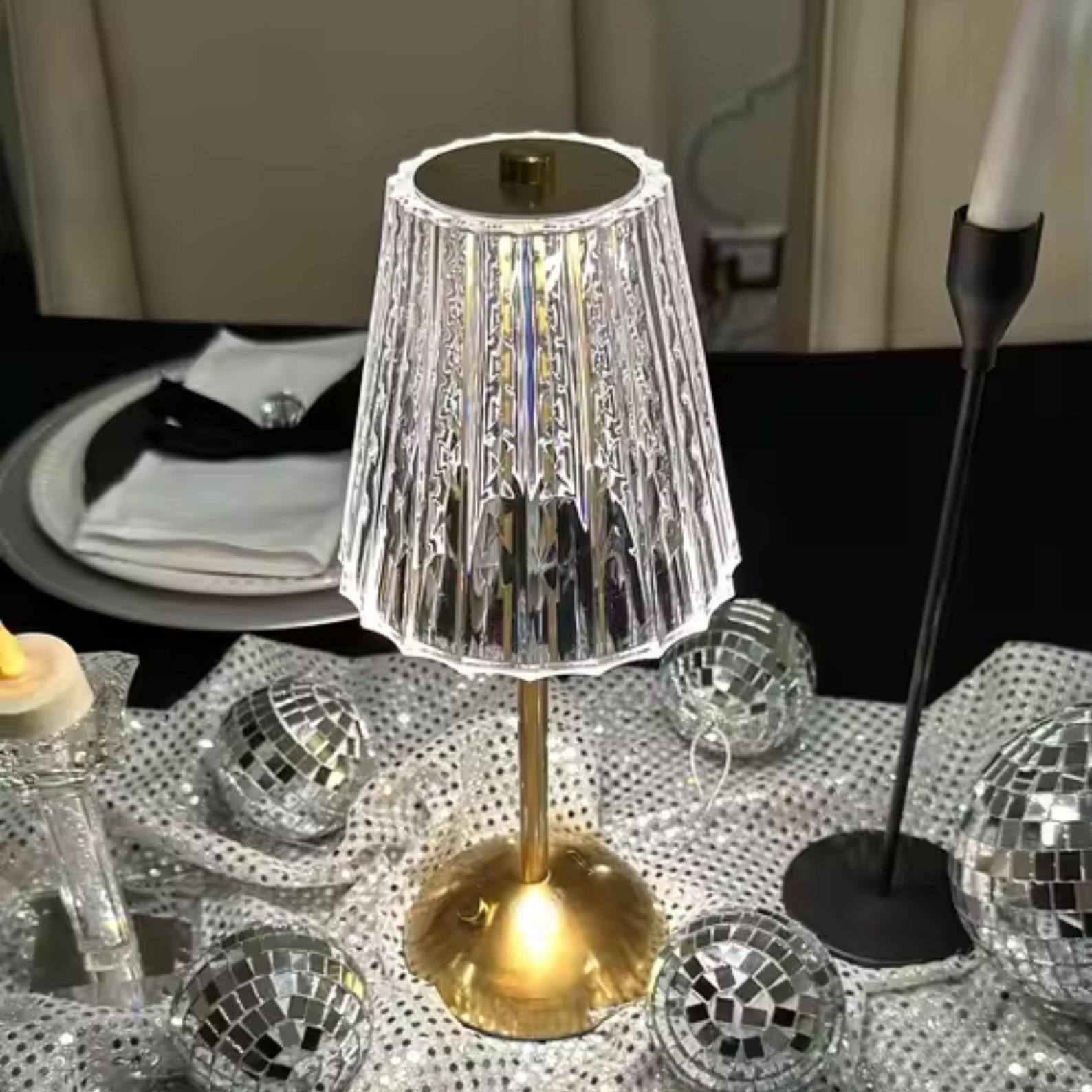 Crystal Table Lamp, Bedroom Bedside Lamp, Rechargeable Dimming LED ...
